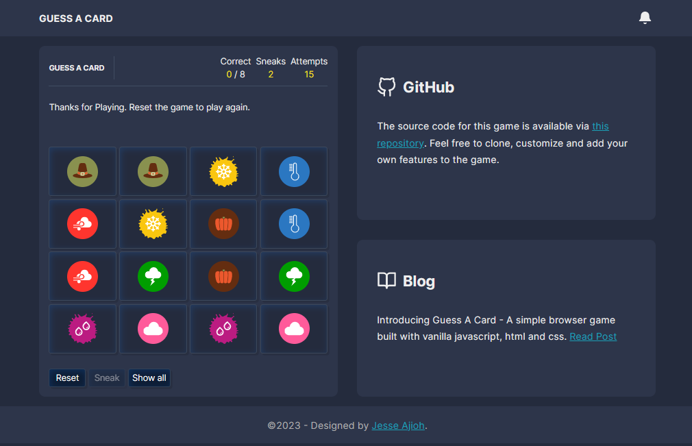 Guess A Card A Simple Browser Game Built With Vanilla Javascript Html And Css Jesse Ajioh